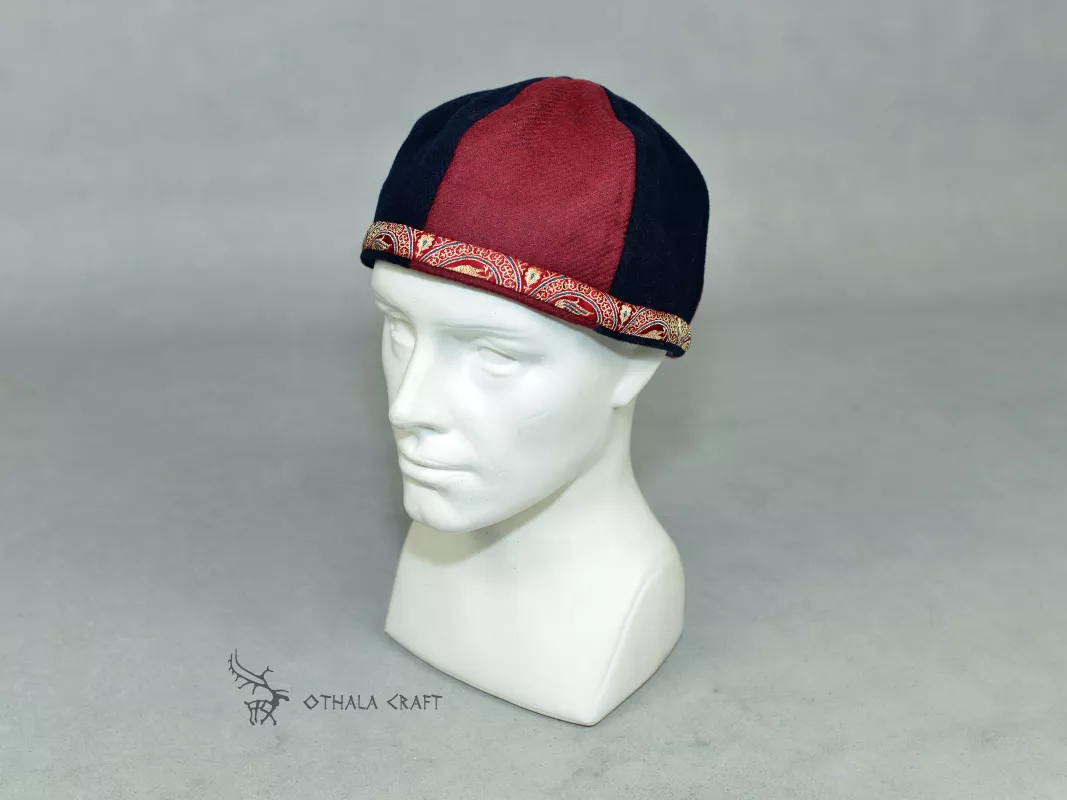 Viking Woolen hat with ancient SILK, Slavic hat, Medieval, Larp ...